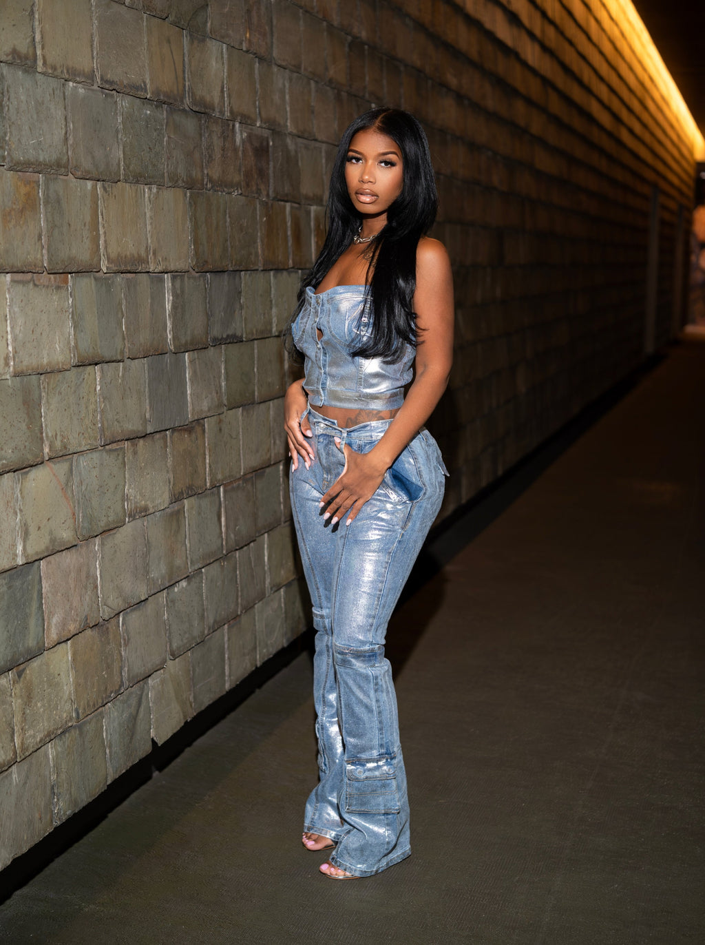 FOIL FLING DENIM TUBE TOP – MUSE ME